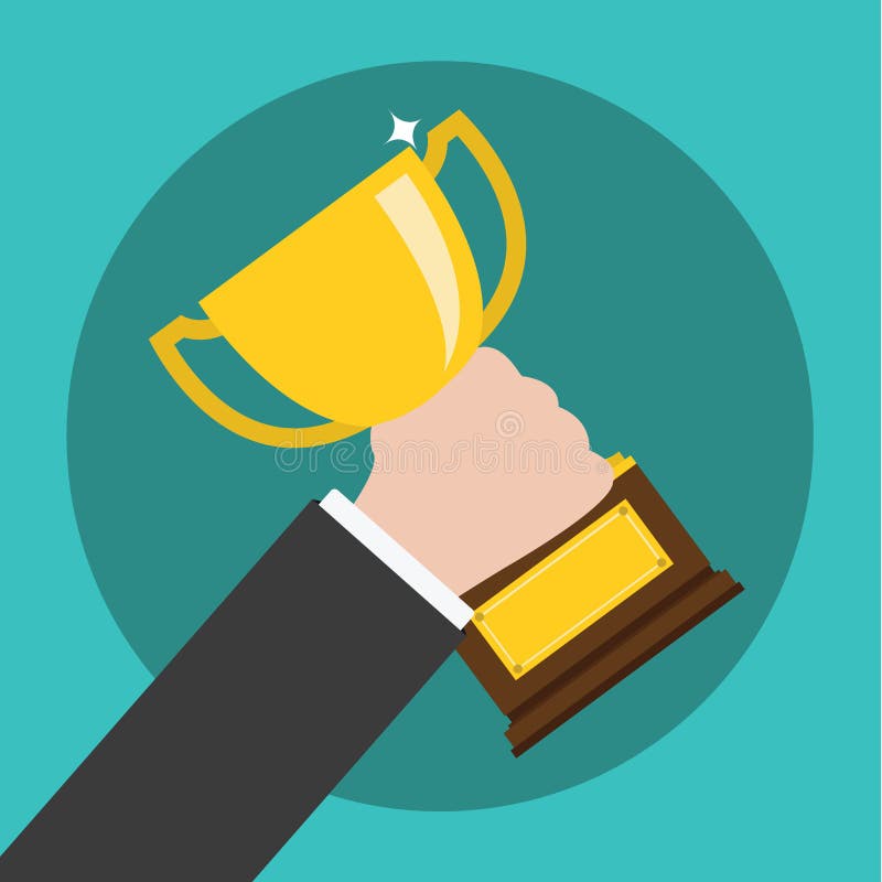 Vector Of Hand Holding A Trophy Winning In Business Stock Vector