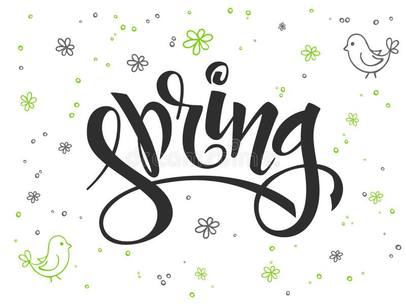 Vector Hand Lettering Greetings Text - Hello Spring with Doodle Flowers ...