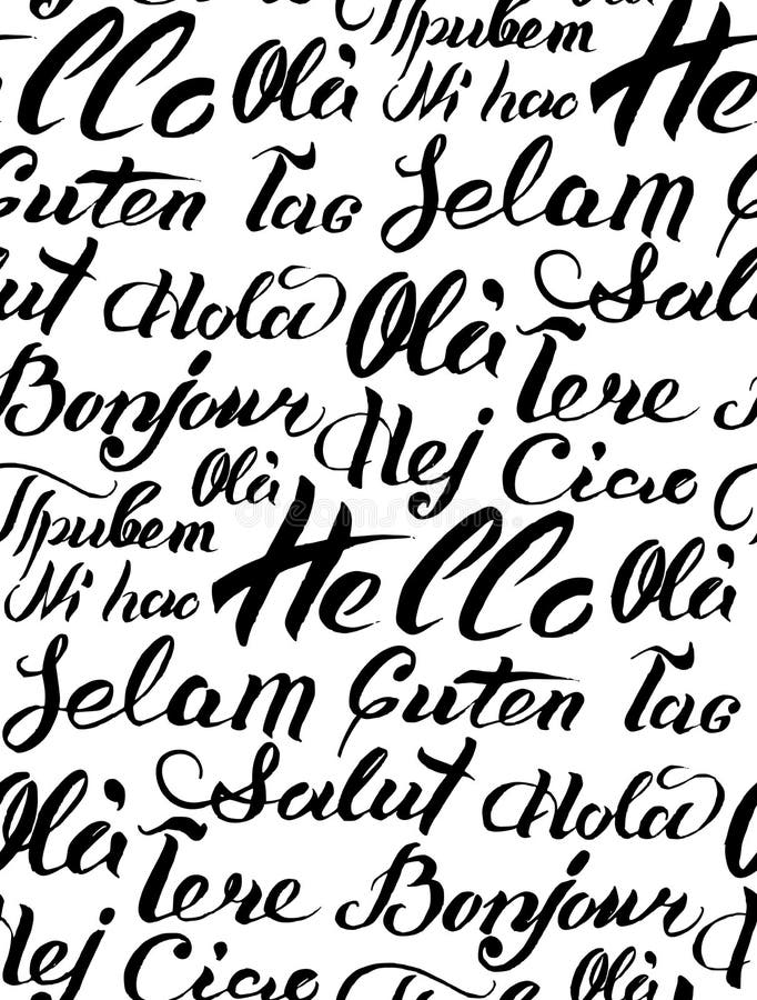 Vector Hand Lettering Text Hello Written on Different Languages ...