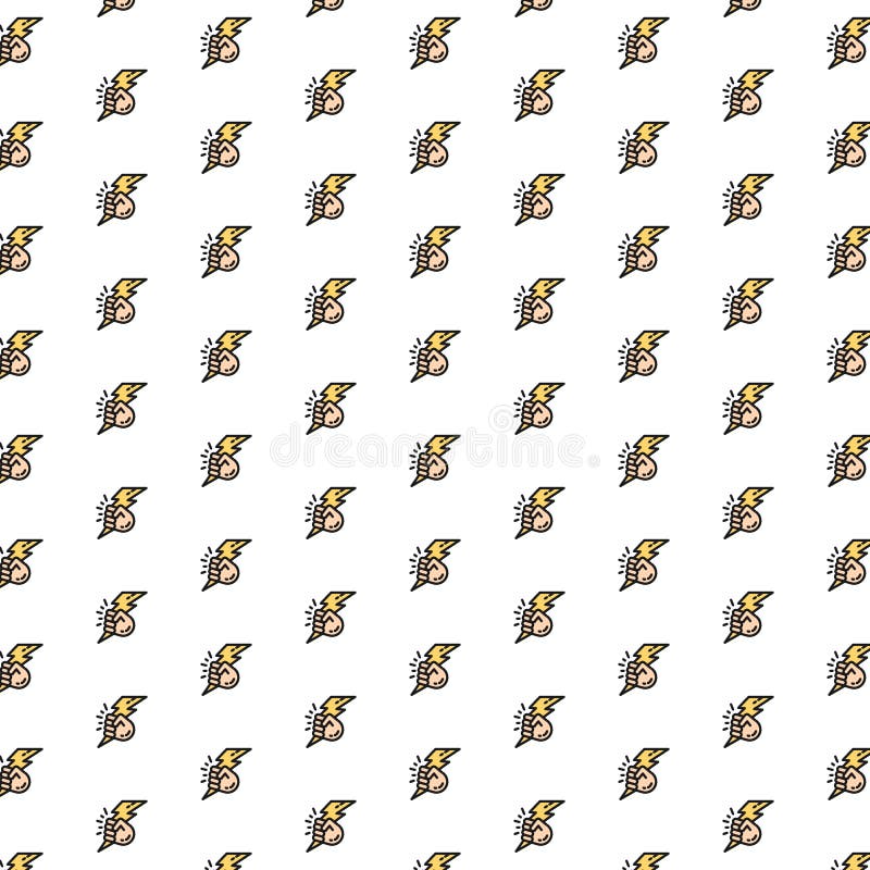 Vector Hand with Lightning, Power Pattern with Various Icons. Stock ...