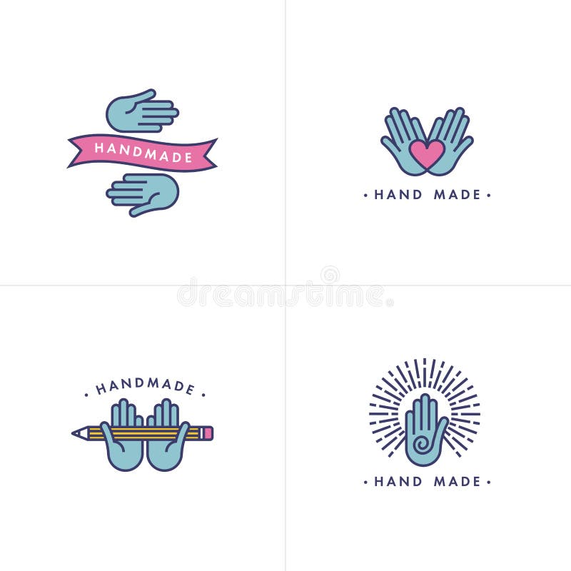 Vector Hand Made Labels and Badges in Linear Trendy Style - Hand Made ...