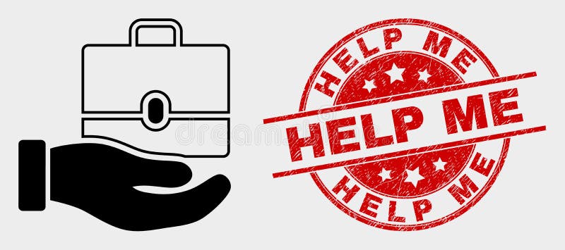 Vector Hand Offer Case Icon and Distress Help Me Stamp Seal Stock ...