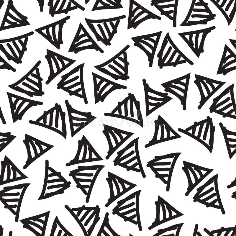 Vector Hand-painted Seamless Pattern with Triangle, Lines, Doodl Stock ...