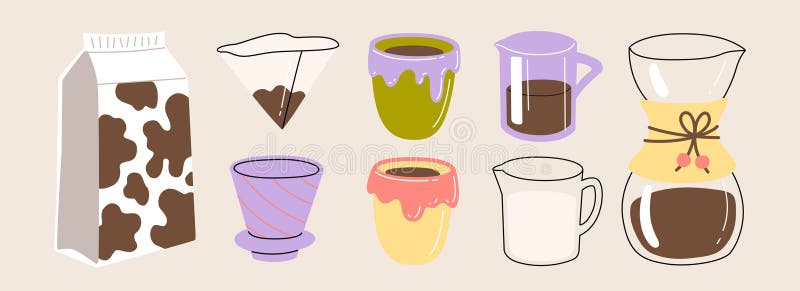 Vector Hand Painted Specialty Coffee Illustration Alternative Preparing ...