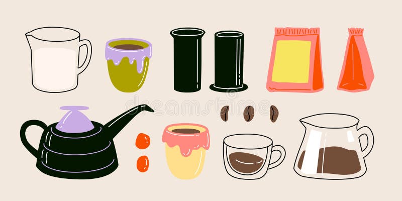 Vector Hand Painted Specialty Coffee Illustration Alternative Preparing ...