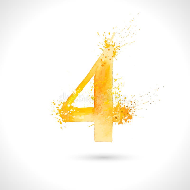 Vector Hand Painted Watercolor, Splash Elements Design, Number 4 Stock ...