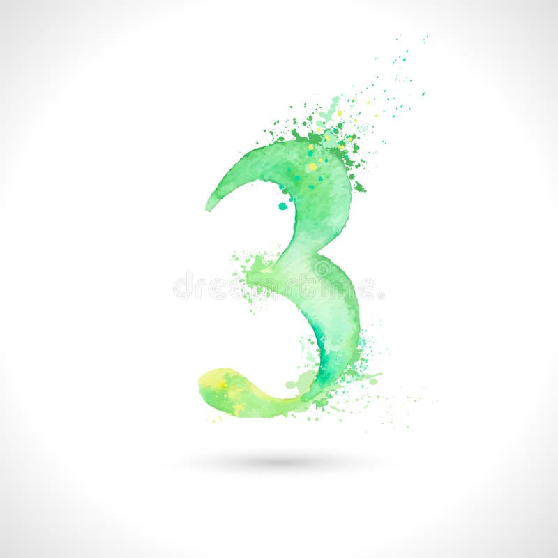 Vector Hand Painted Watercolor, Splash Elements Design, Number 3 Stock ...
