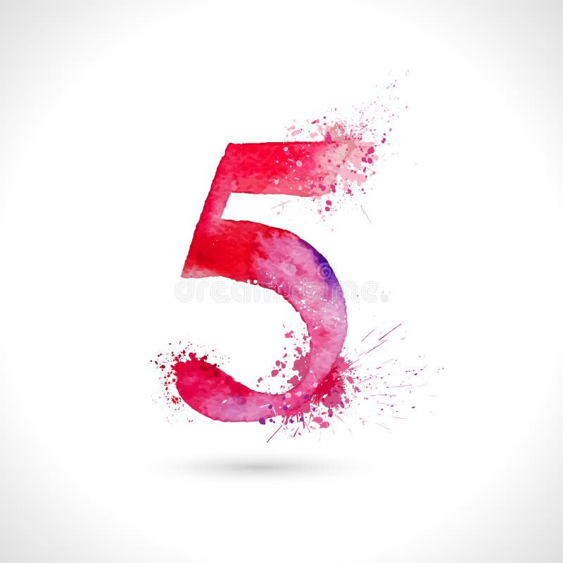 Vector Hand Painted Watercolor, Splash Elements Design, Number 5 Stock ...