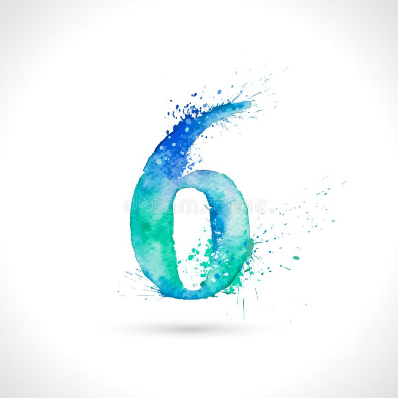 Vector Hand Painted Watercolor, Splash Elements Design, Number 6 Stock ... Vector Hand Painted Watercolor, Splash Elements Design, Number 6 Stock ...