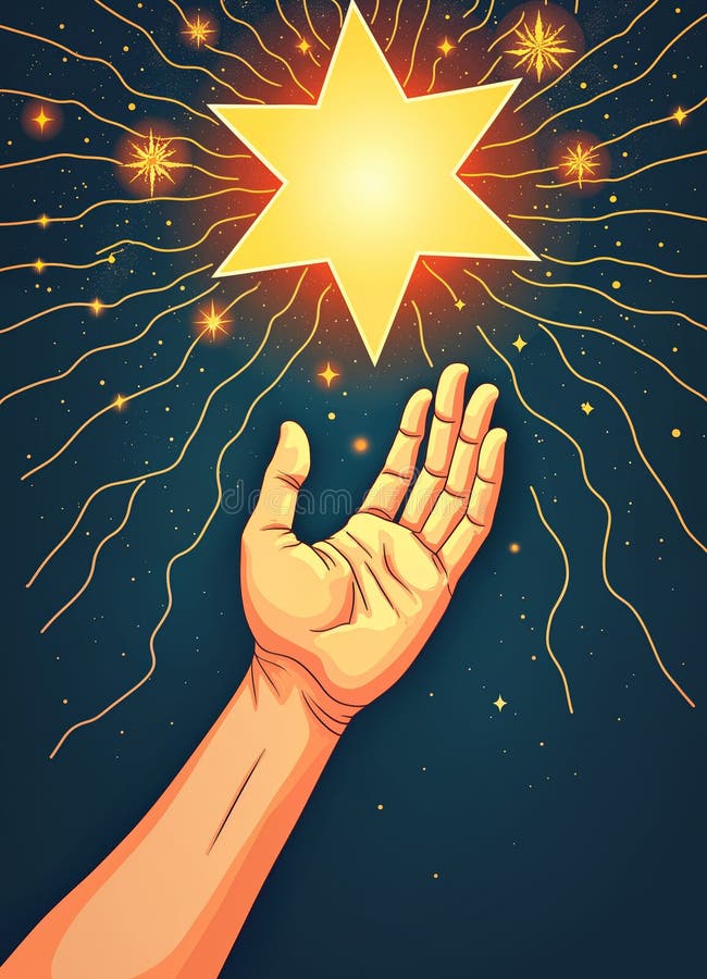 Vector of a Hand Reaching a Glowing Star and Flowing Ethereal Lines ...