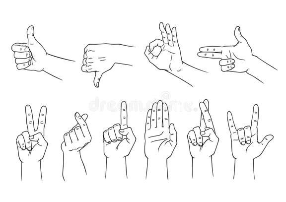 Vector Hand Sign in Line Art Style. Stock Vector - Illustration of line ...
