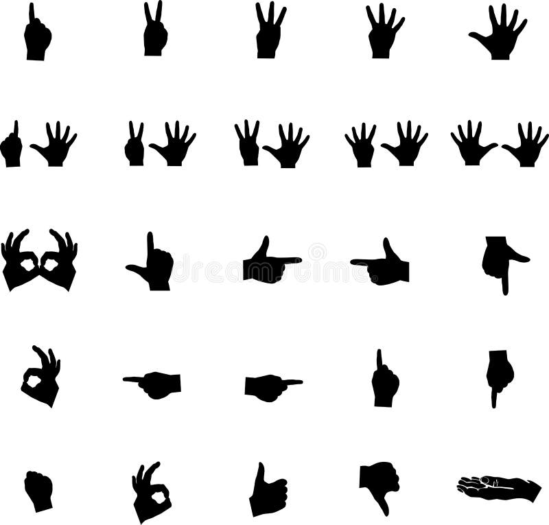 Vector Hand Silhouettes Numbers and Symbols Stock Vector - Illustration ...