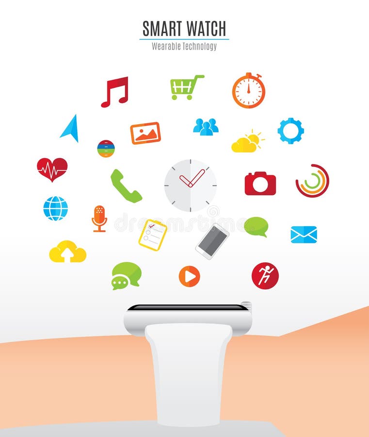 Vector : Two Hand with Smart Watch and Smart Watch Function Icon Stock ...