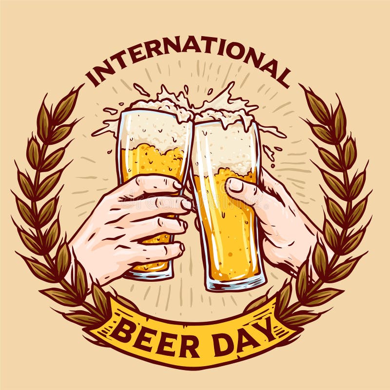 Vector Of Hand Toast A Glass Of Beer Badge For International Beer Day