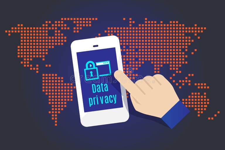 Vector : Hand Touch on Mobile with Data Privacy Word with Map in Stock ...