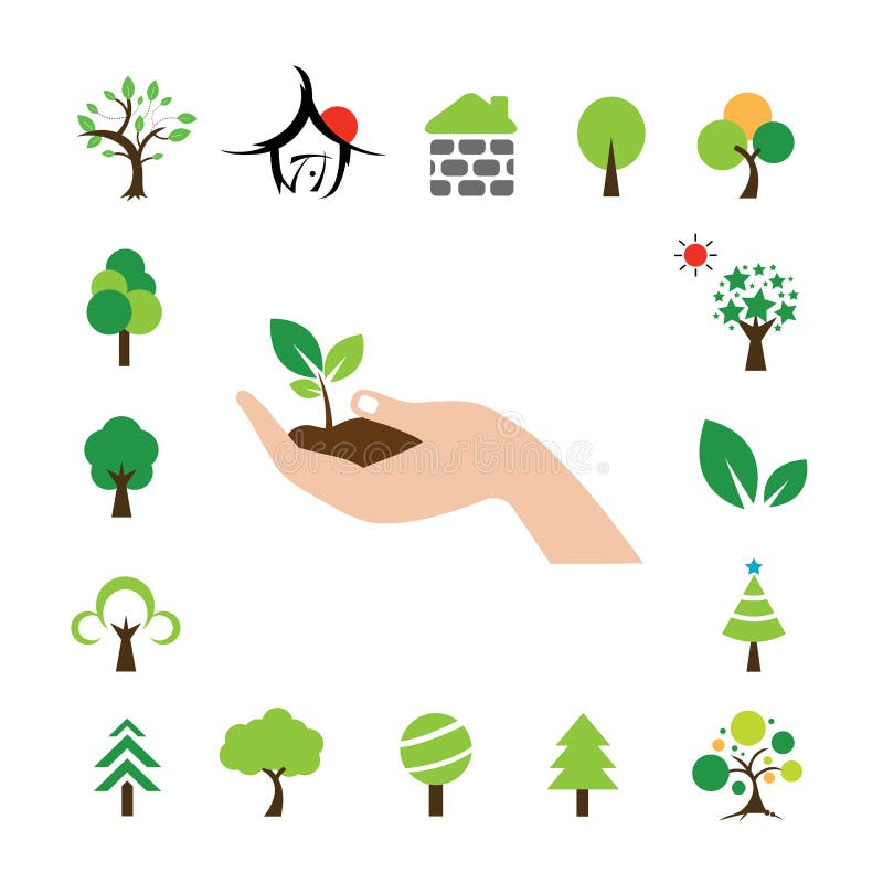 Hand and tree symbol set stock vector. Illustration of home - 115815017