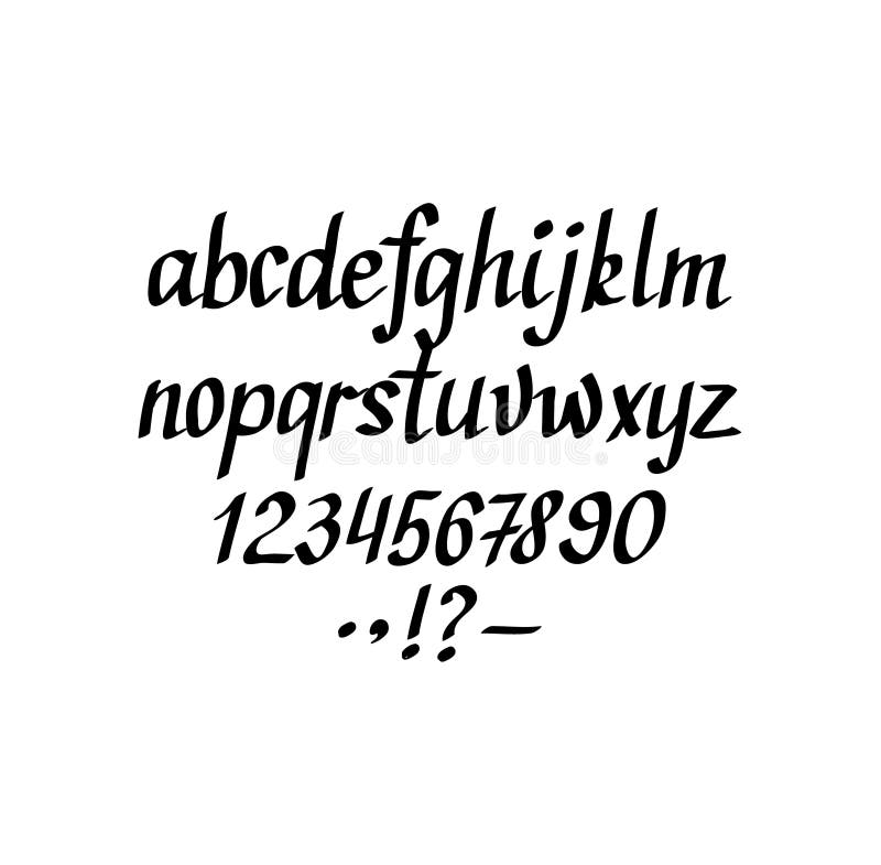 Vector Hand-written Italic Alphabet. Lowercase, Figures and Punctuation ...