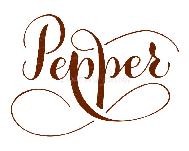 Pepper Text Hand Drawn Lettering Isolated on White Background. Stock ...