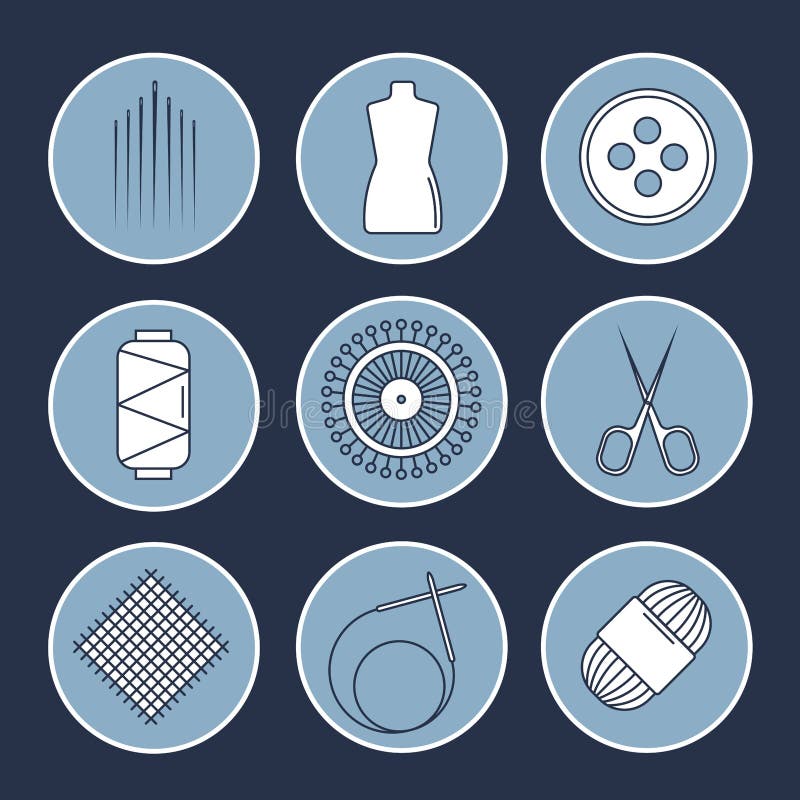 Vector Handicraft Accessories. Line Art Set of Accessories for Sewing ...