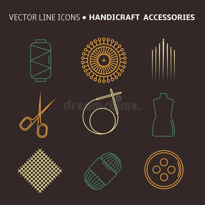 Vector Handicraft Accessories. Line Art Set of Accessories for Sewing ...