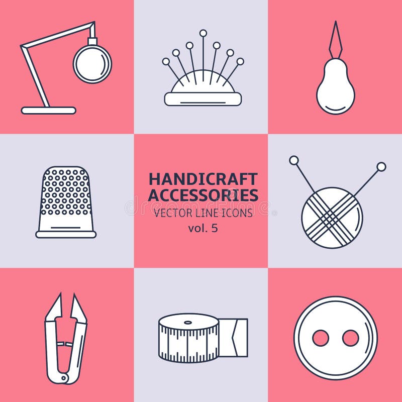 Vector Handicraft Accessories. Line Art Set of Accessories for Sewing ...