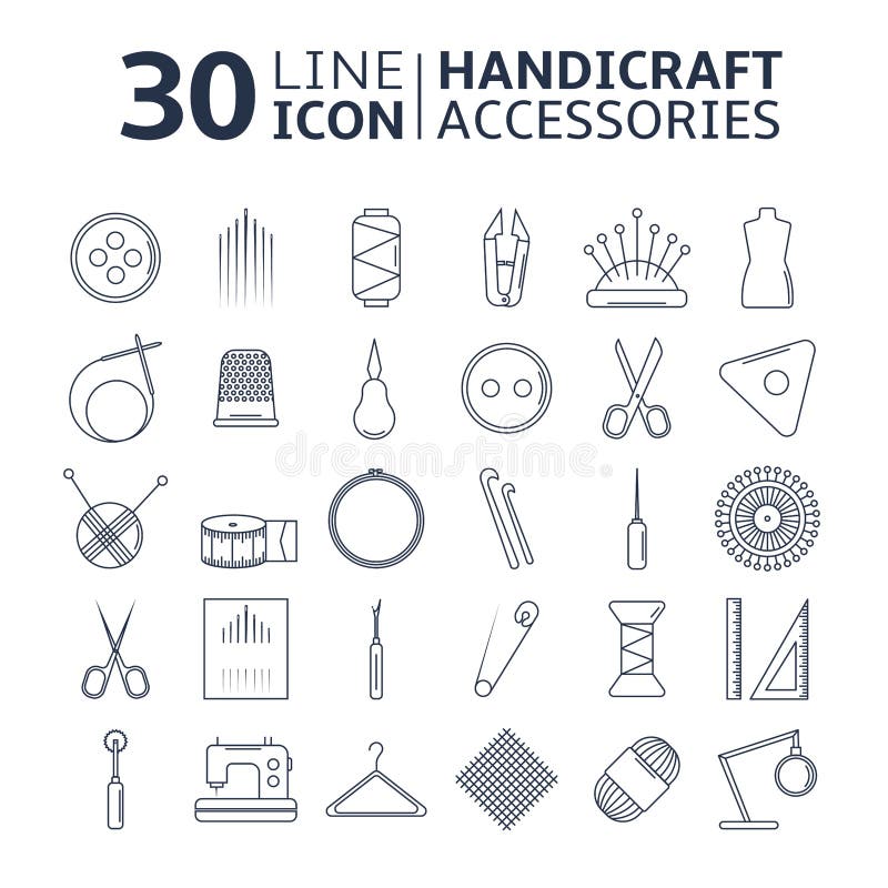 Vector Handicraft Accessories. Line Art Set of Accessories for Sewing ...