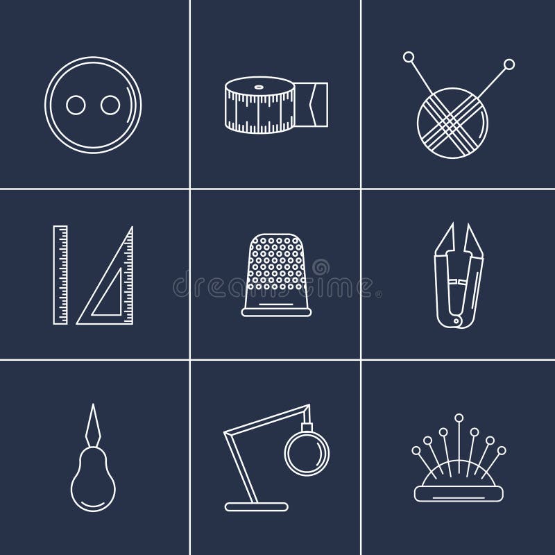 Vector Handicraft Accessories. Line Art Set of Accessories for Sewing ...