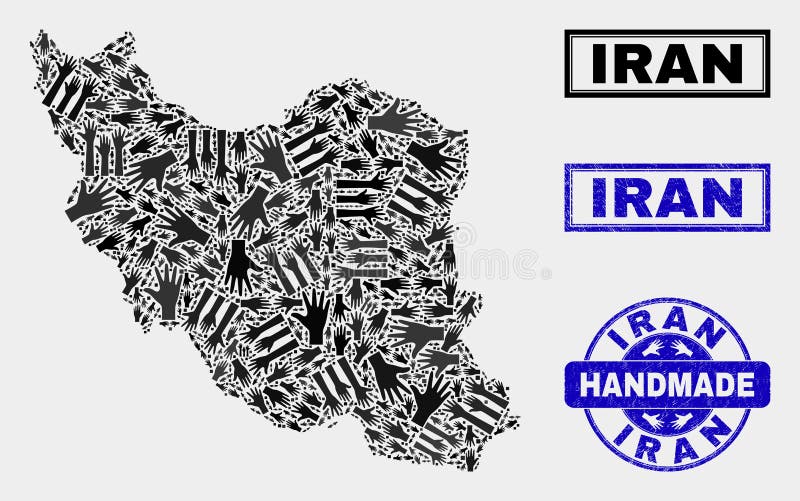 Handmade Composition of Iran Map and Textured Stamp Stock Vector ...