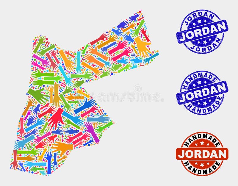 Hand Collage of Jordan Map and Scratched Handmade Stamps Stock Vector ...