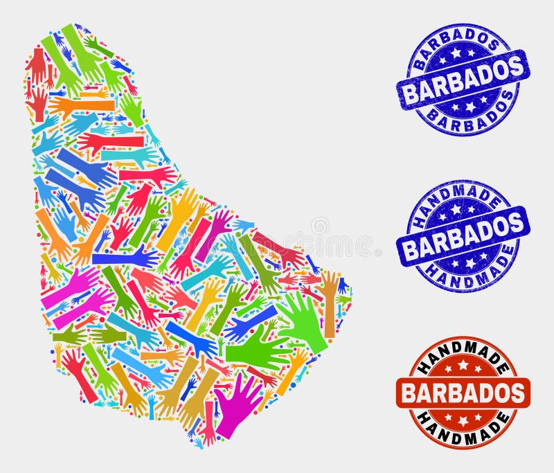 Hand Collage of Barbados Map and Distress Handmade Seals Stock Vector ...