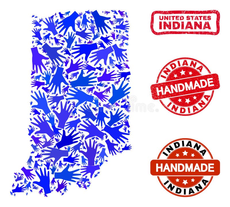 Hand Composition of Indiana State Map and Scratched Handmade Seals ...