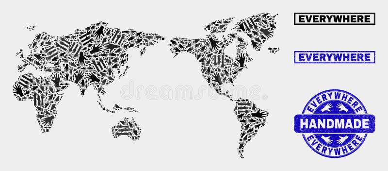 Handmade Composition of World Map and Grunge Stamp Stock Vector ...