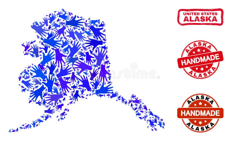 Hand Collage of Alaska Map and Distress Handmade Seals Stock Vector ...