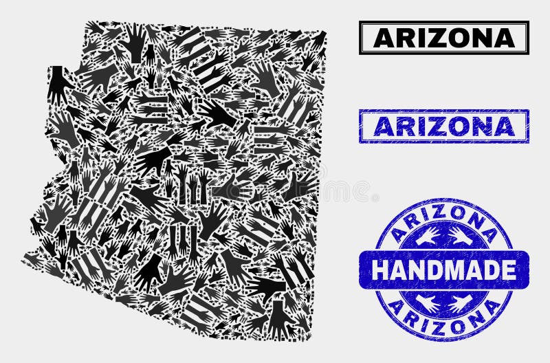 Handmade Composition of Arizona State Map and Textured Stamp Stock ...