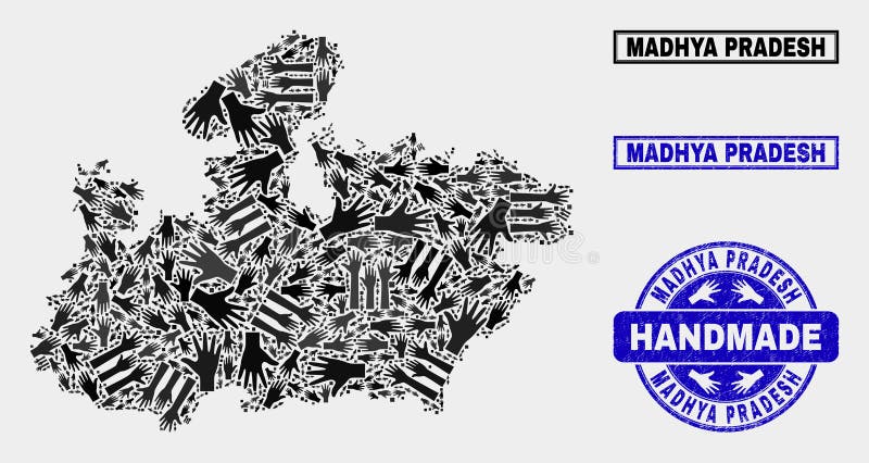 Handmade Composition of Madhya Pradesh State Map and Scratched Stamp ...