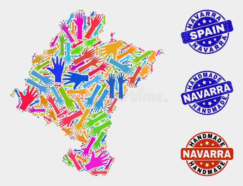 Hand Collage of Navarra Province Map and Grunge Handmade Stamps Stock ...