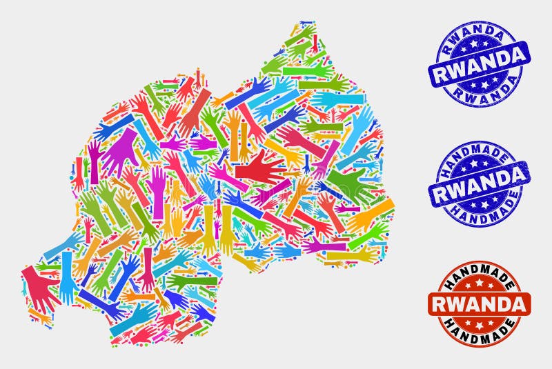 Hand Collage of Rwanda Map and Distress Handmade Seals Stock Vector ...