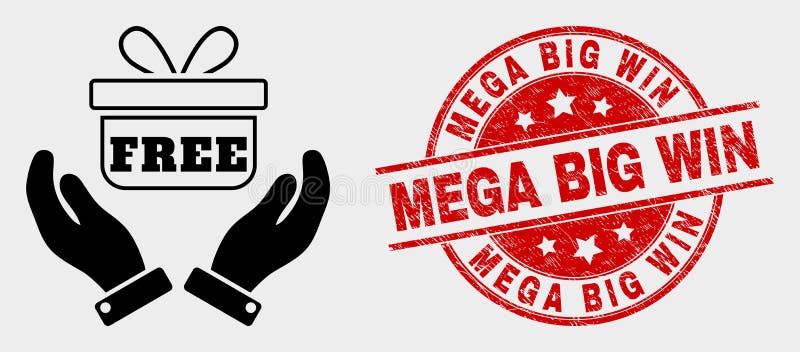 Vector Hands Give Gift Icon and Scratched Mega Big Win Stamp Seal Stock ...