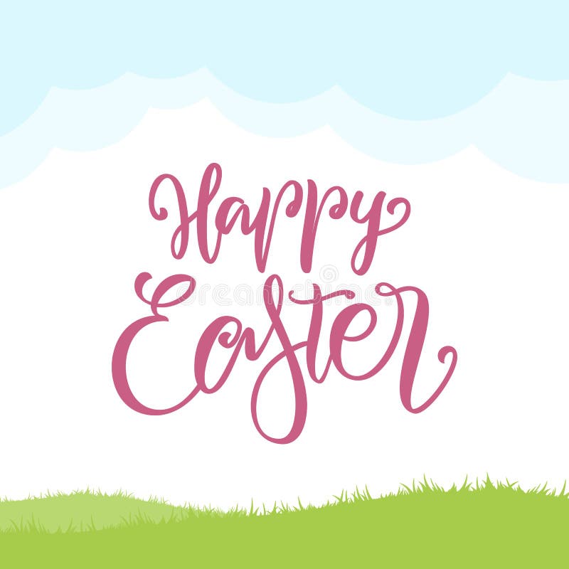 Vector Handwritten Brush Type Lettering of Happy Easter on Spring Field ...