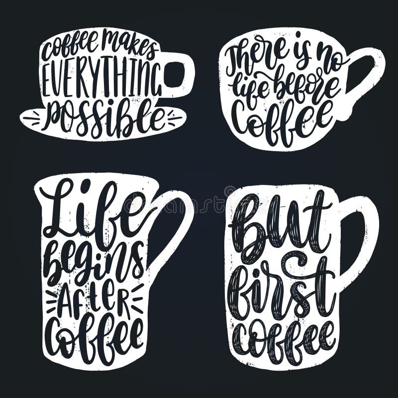 Vector Handwritten Coffee Phrases Set. Coffee Quotes Typography in Cup ...