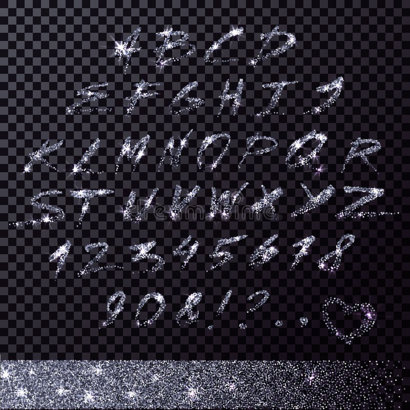 Vector Handwritten Silver Glitter Alphabet. Stock Vector - Illustration ...