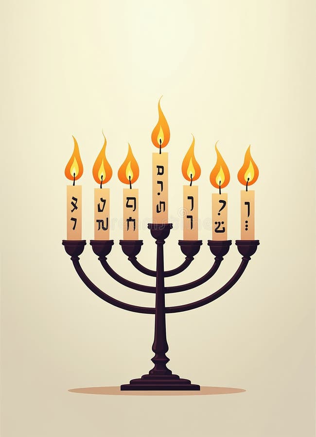 Vector a Hanukkah Menorah with Hebrew Text on the Candles and Glowing ...