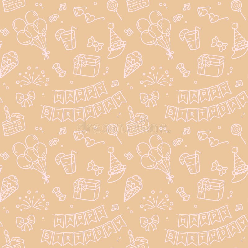 Vector Happy Birthday Party Doodle Seamless Pattern. Stock Vector - Illustration of doodle ...