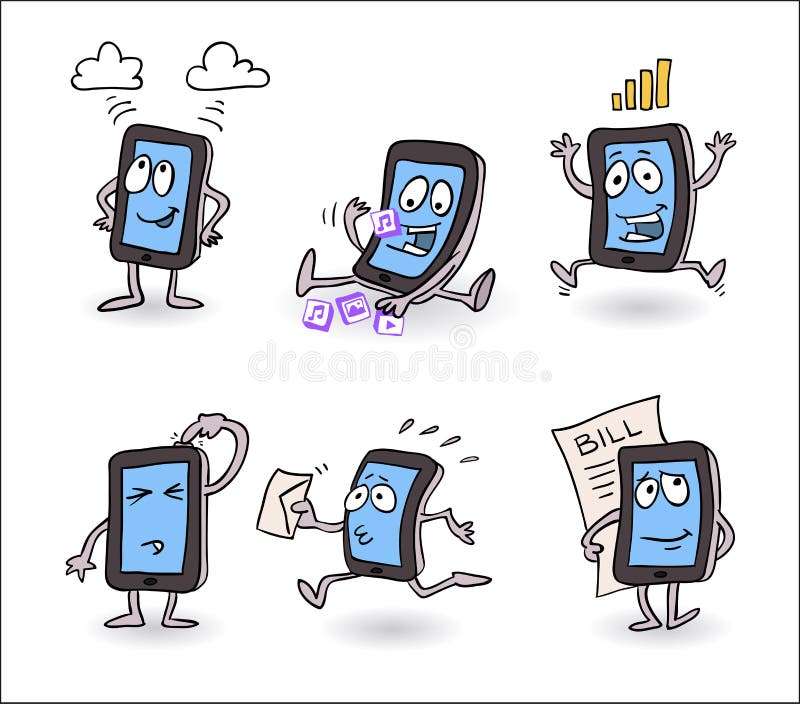 Vector Happy, Busy Working Smart Phone Cartoon Stock Vector ...