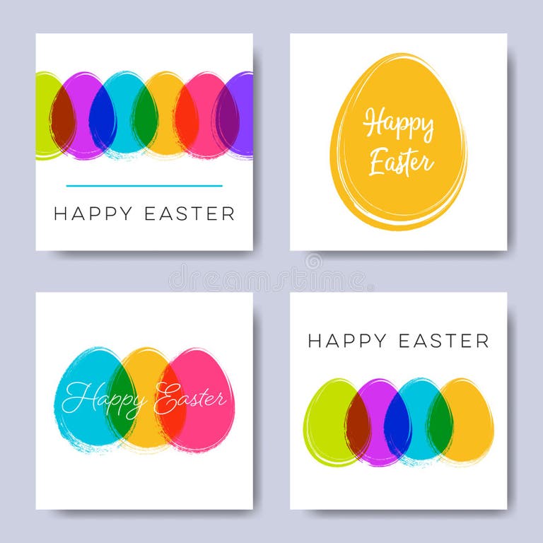 Vector Happy Easter Square Cards with Eggs Stock Vector - Illustration ...