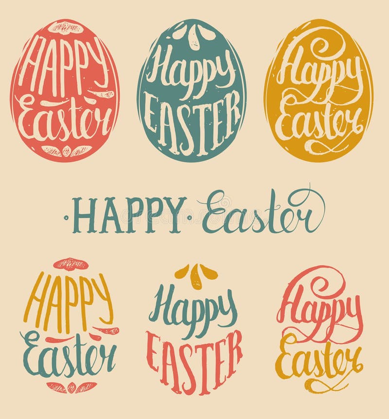 Vector Happy Easter Type Cards in the Egg Shape. Religious Holiday ...