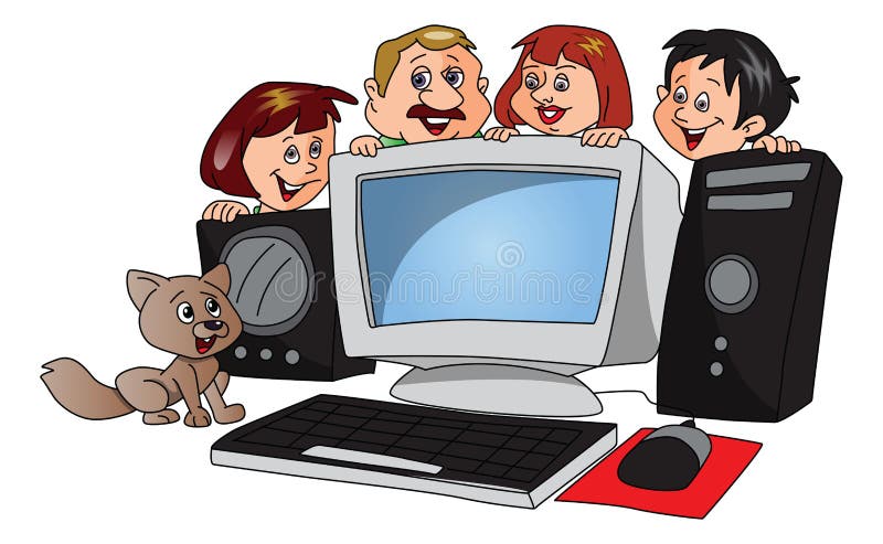 Vector of Happy Family with a Newly Purchased Computer Stock Vector ...
