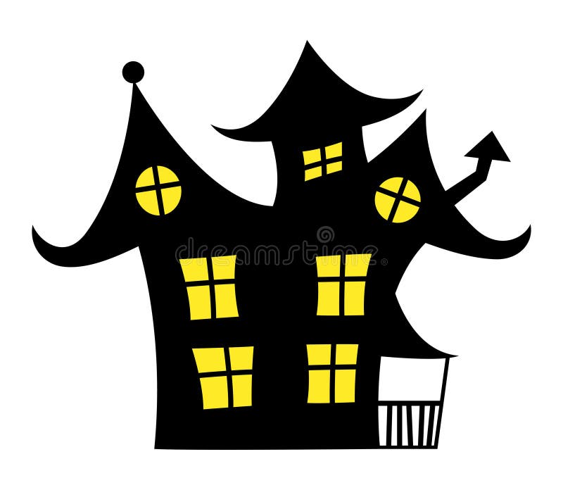 Vector Haunted House Simple Illustration. Black Groovy House with ...