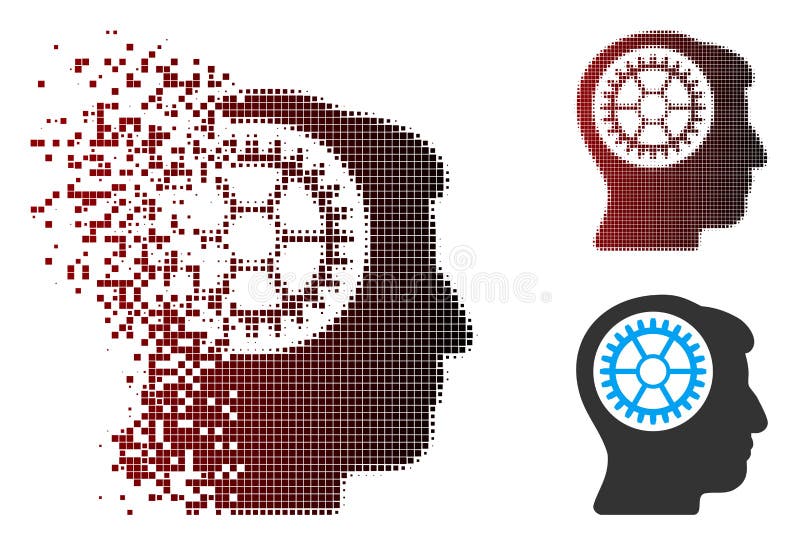 Moving Pixel Halftone Head Cogwheel Icon Stock Vector - Illustration of ...
