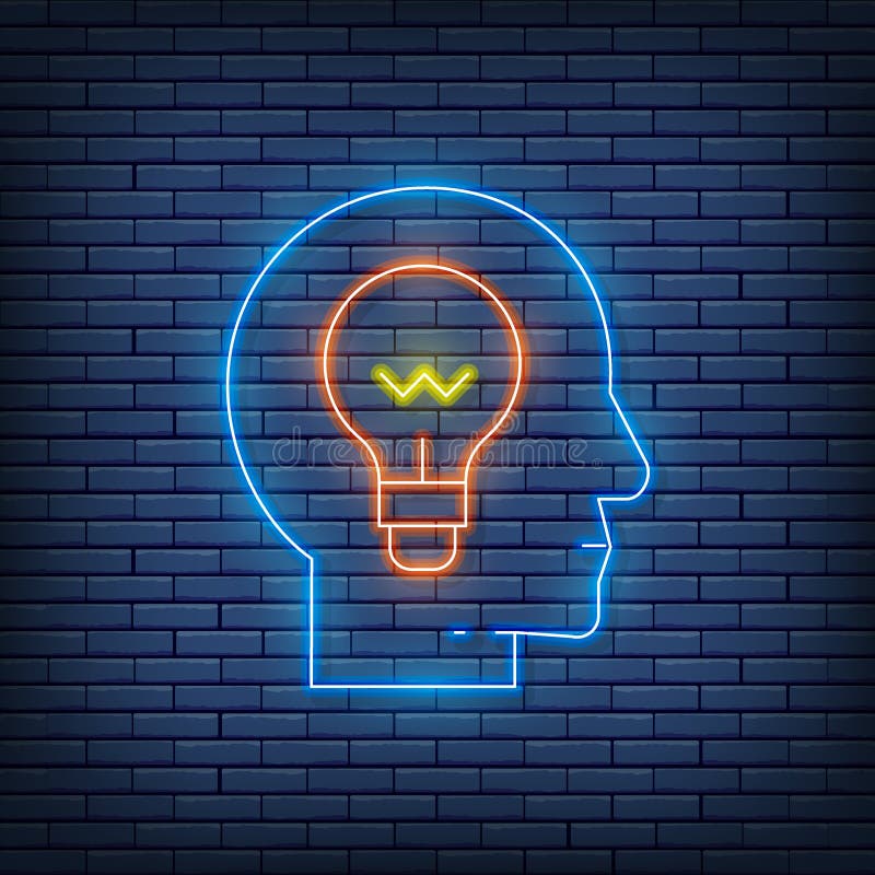 Vector Head with Lamp, Idea Generation, Knowledge Neon Sign. Vector ...